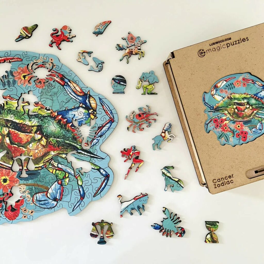 Drevené puzzle Zodiac rak box - Green Butik